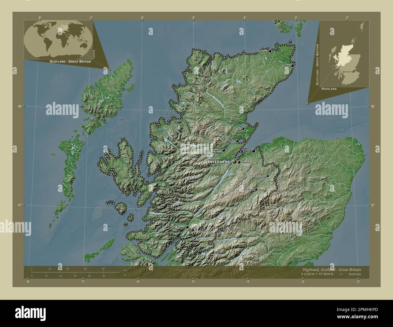 Highland, region of Scotland - Great Britain. Elevation map colored in ...