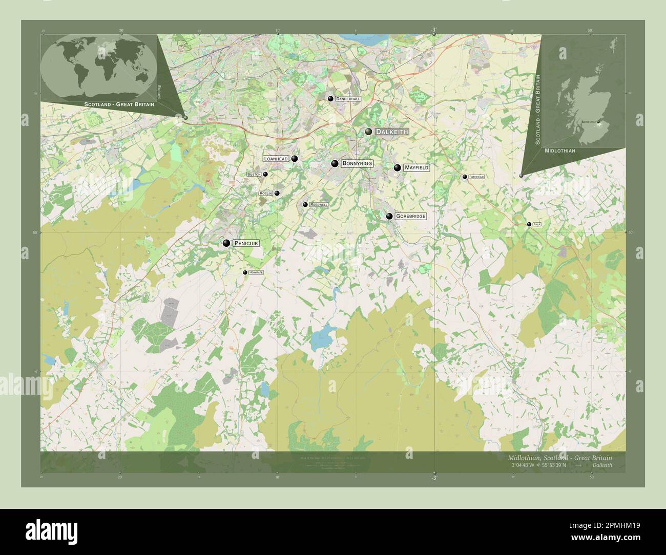 Midlothian, region of Scotland - Great Britain. Open Street Map ...