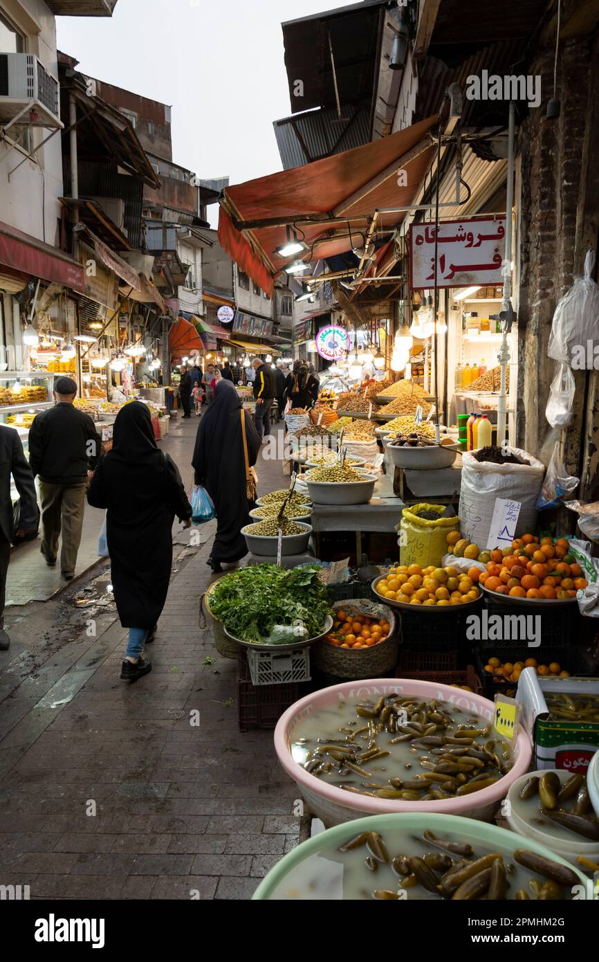 Gilan Province- Rasht IRAN-April 9, 2023- Daily bazaar with multiple ...