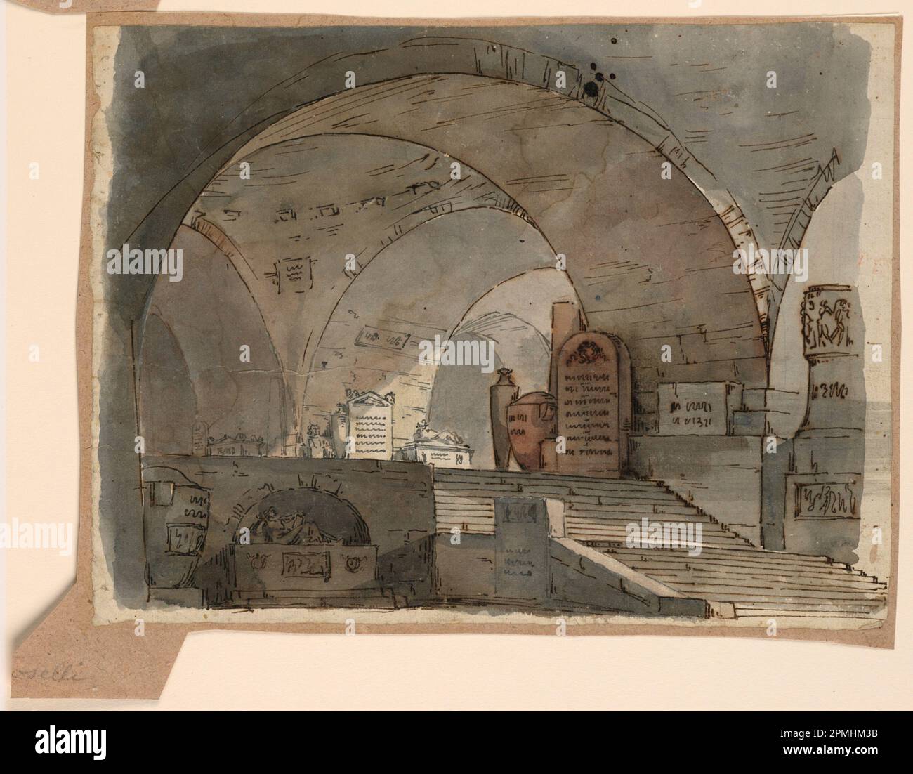 Drawing, Stage Design, Underground Vaulted Space with Tombs; Designed ...
