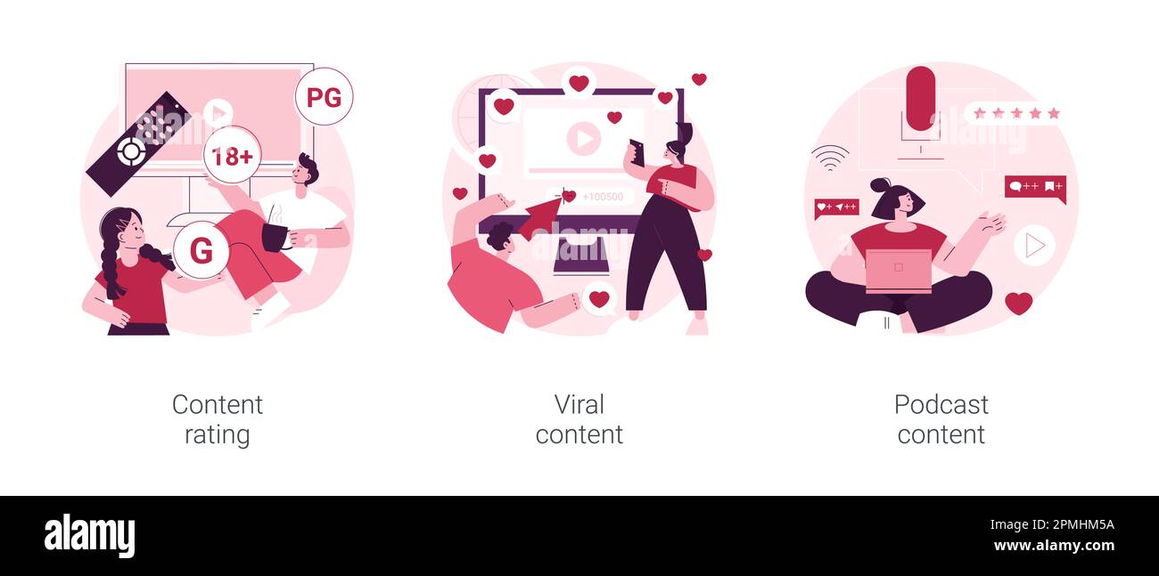 Media and tv content abstract concept vector illustration set. Content ...