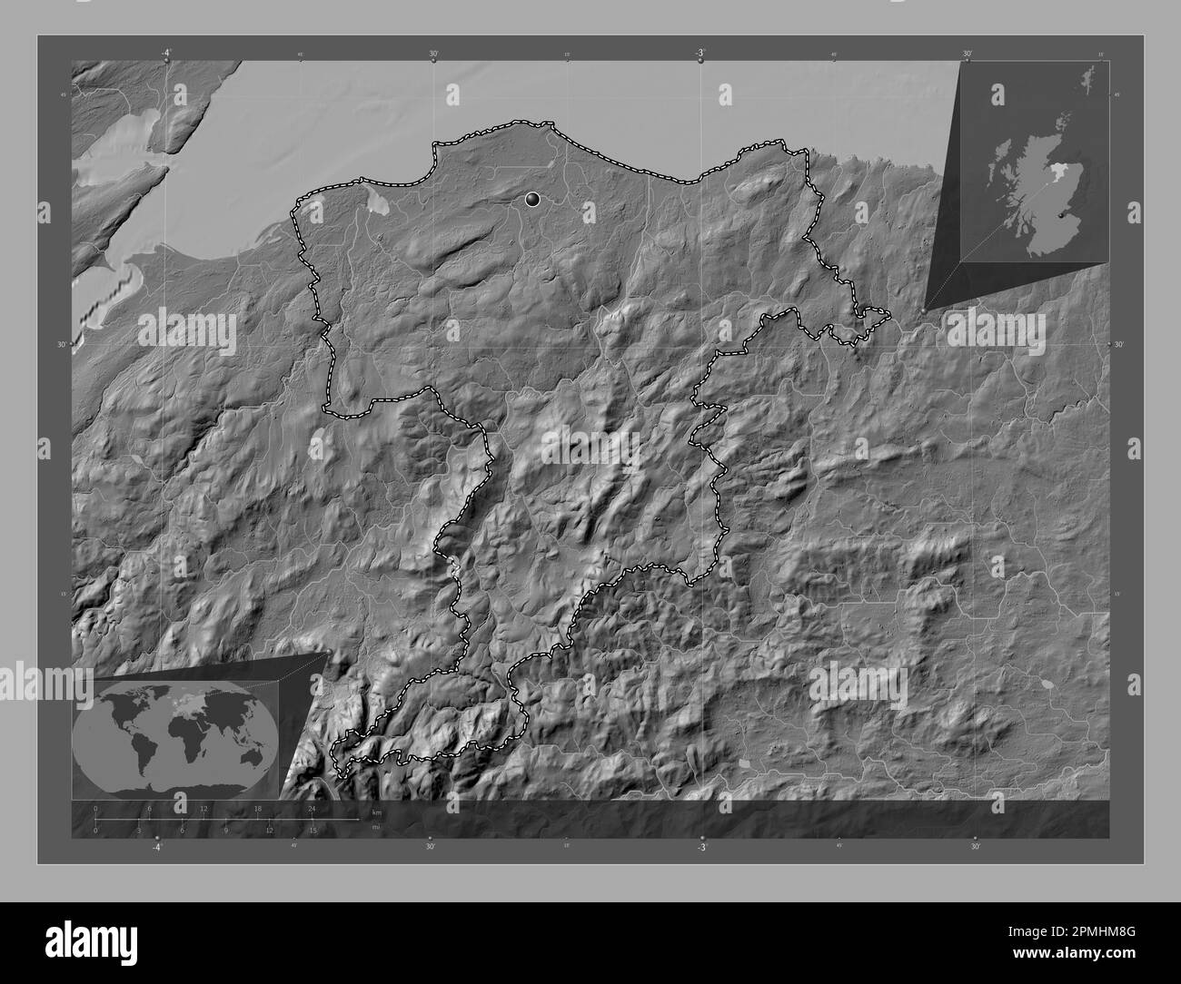 Moray, region of Scotland - Great Britain. Bilevel elevation map with ...