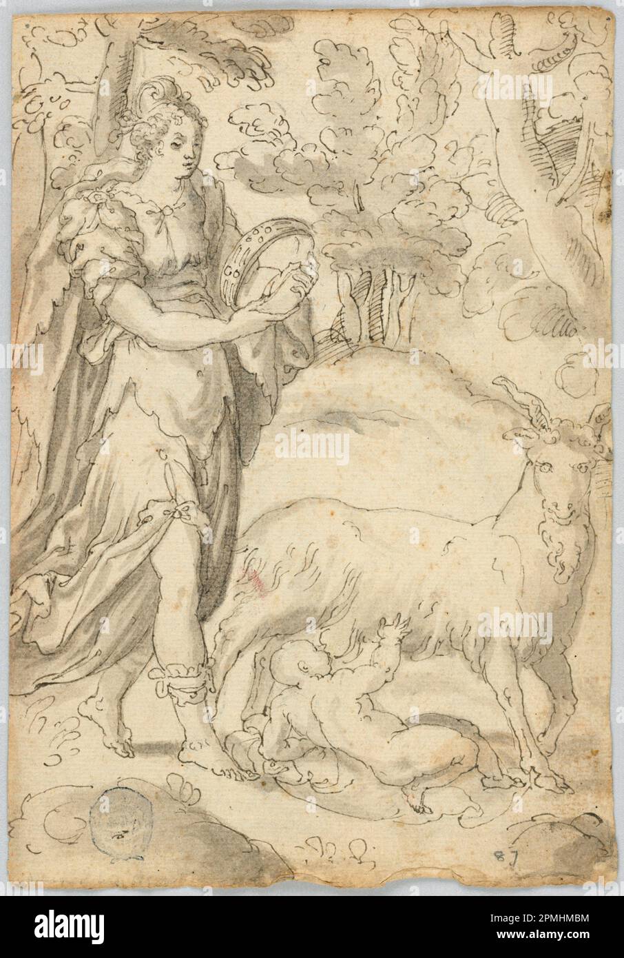 Drawing, Drawing: A) Rhea and the infant Jupiter. B) St. Francis of ...