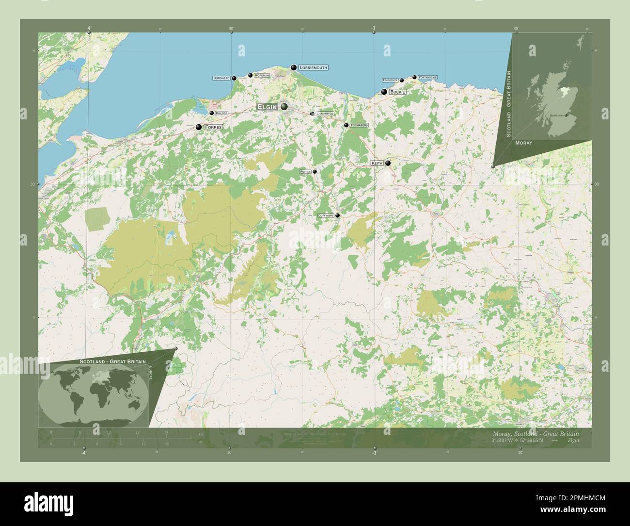 Moray, region of Scotland - Great Britain. Open Street Map. Locations ...