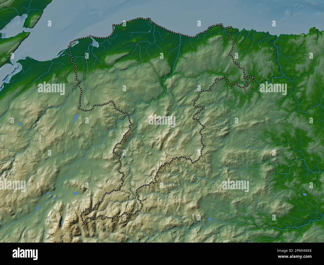 Moray, region of Scotland - Great Britain. Colored elevation map with ...