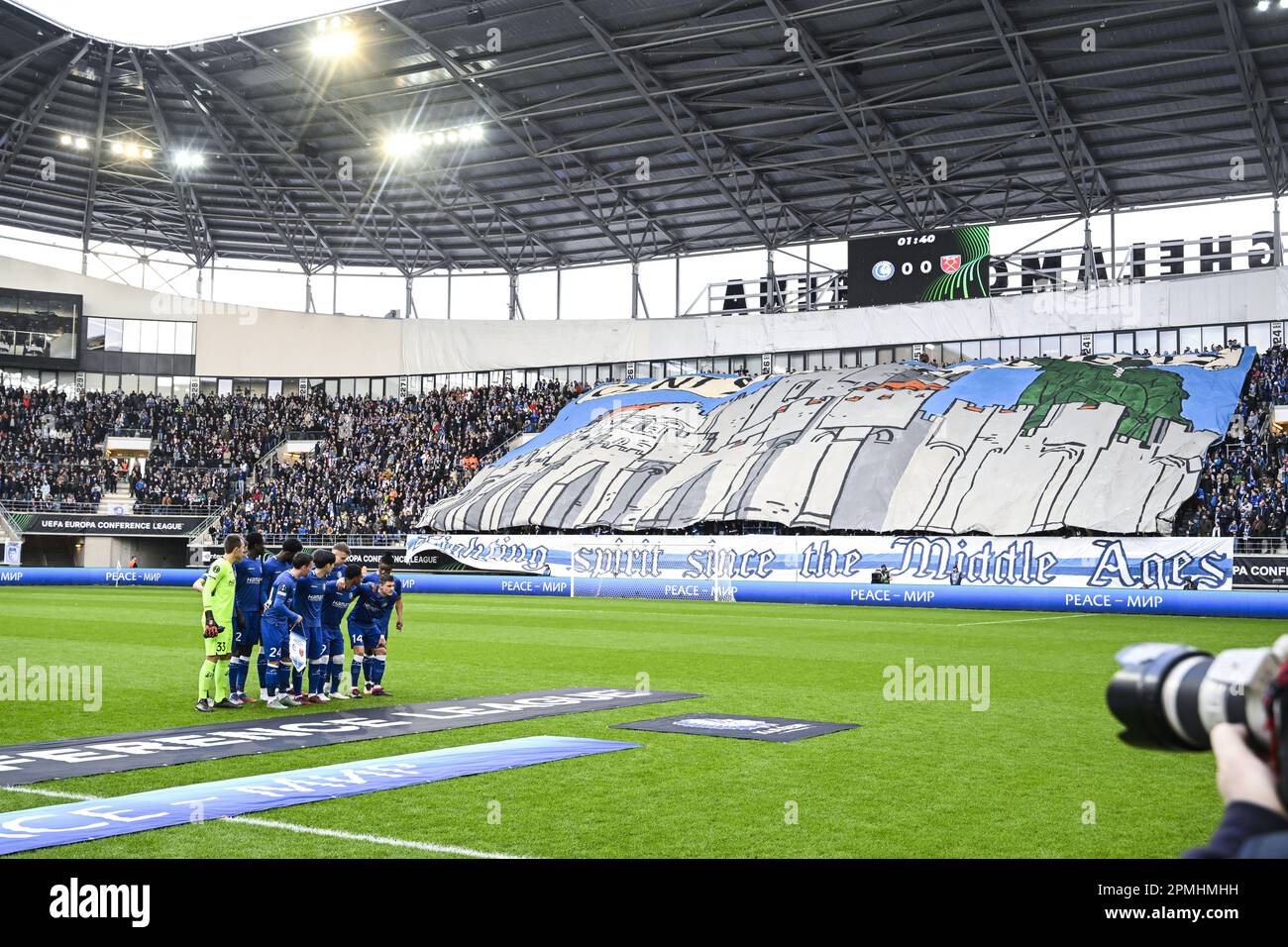 Gent, Belgium. 13th Apr, 2023. Gent's supporters pictured before a ...