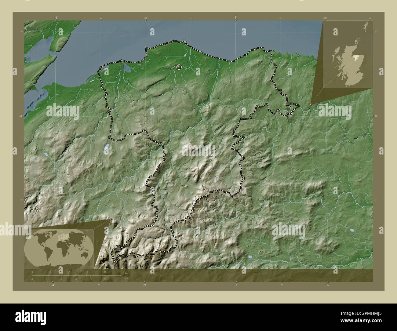 Moray, region of Scotland - Great Britain. Elevation map colored in ...