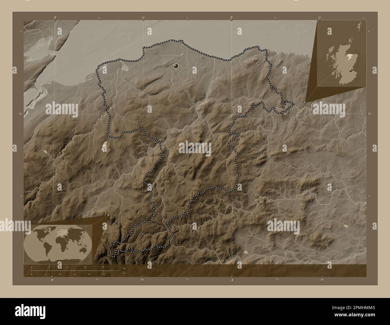 Moray, region of Scotland - Great Britain. Elevation map colored in ...