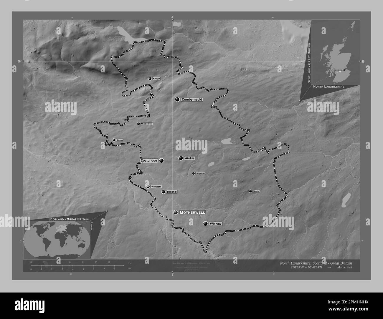 North Lanarkshire, region of Scotland - Great Britain. Grayscale ...