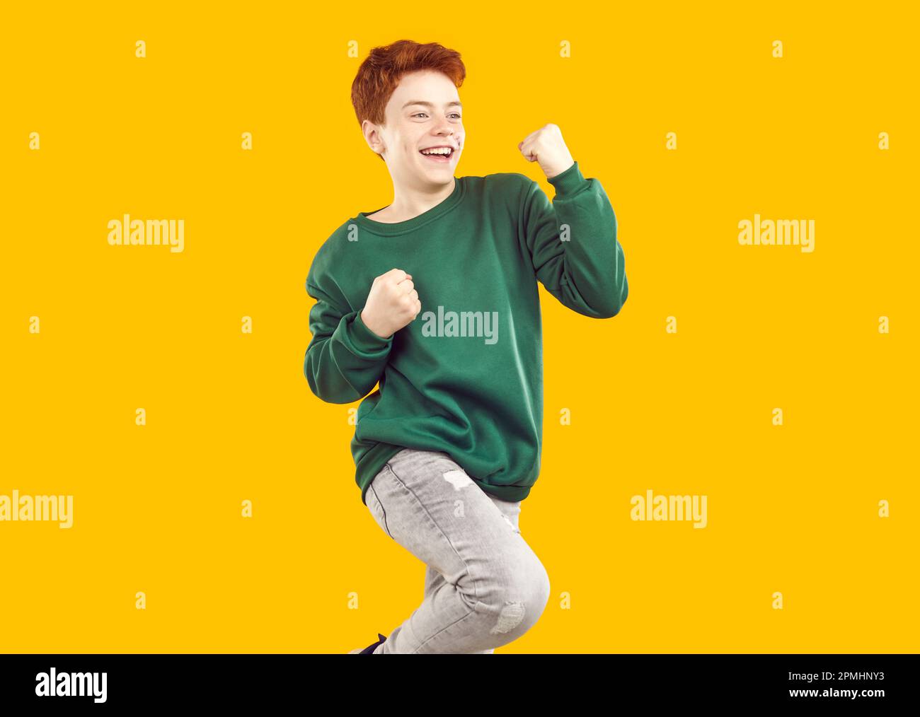 Happy, joyful, excited child celebrating success, smiling and doing yes ...