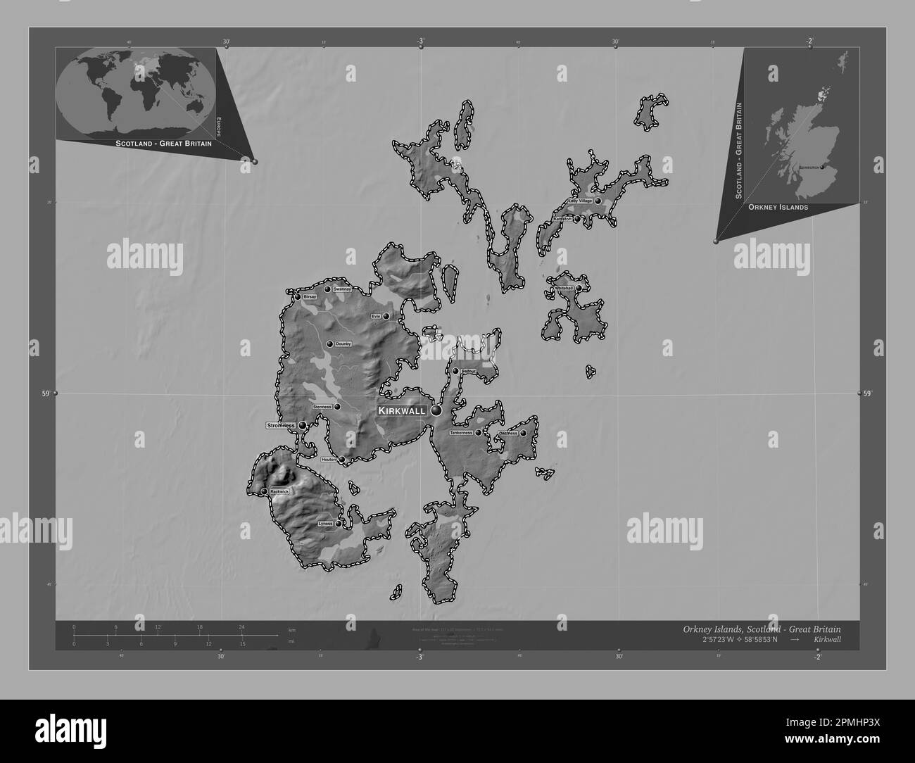 Orkney Islands, region of Scotland - Great Britain. Bilevel elevation ...