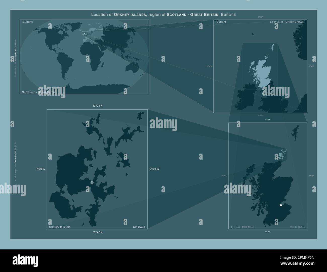 Orkney Islands, region of Scotland - Great Britain. Diagram showing the ...