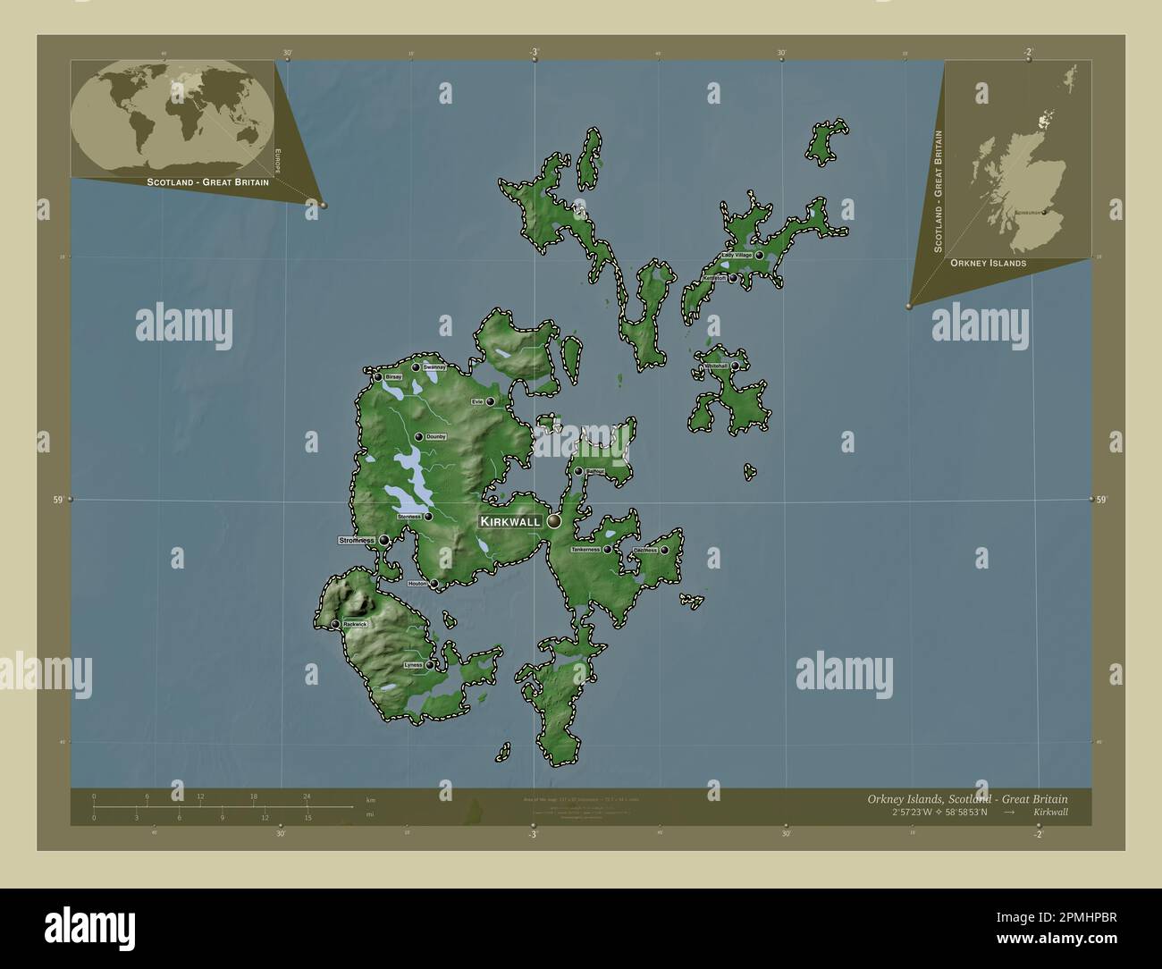 Orkney Islands, region of Scotland - Great Britain. Elevation map ...