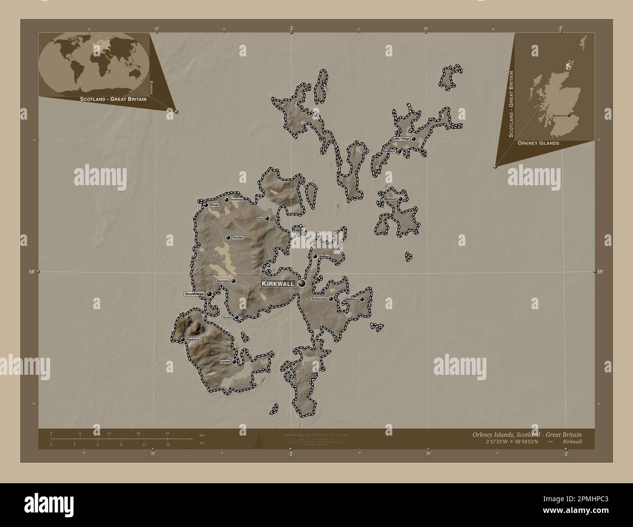 Orkney Islands, region of Scotland - Great Britain. Elevation map ...