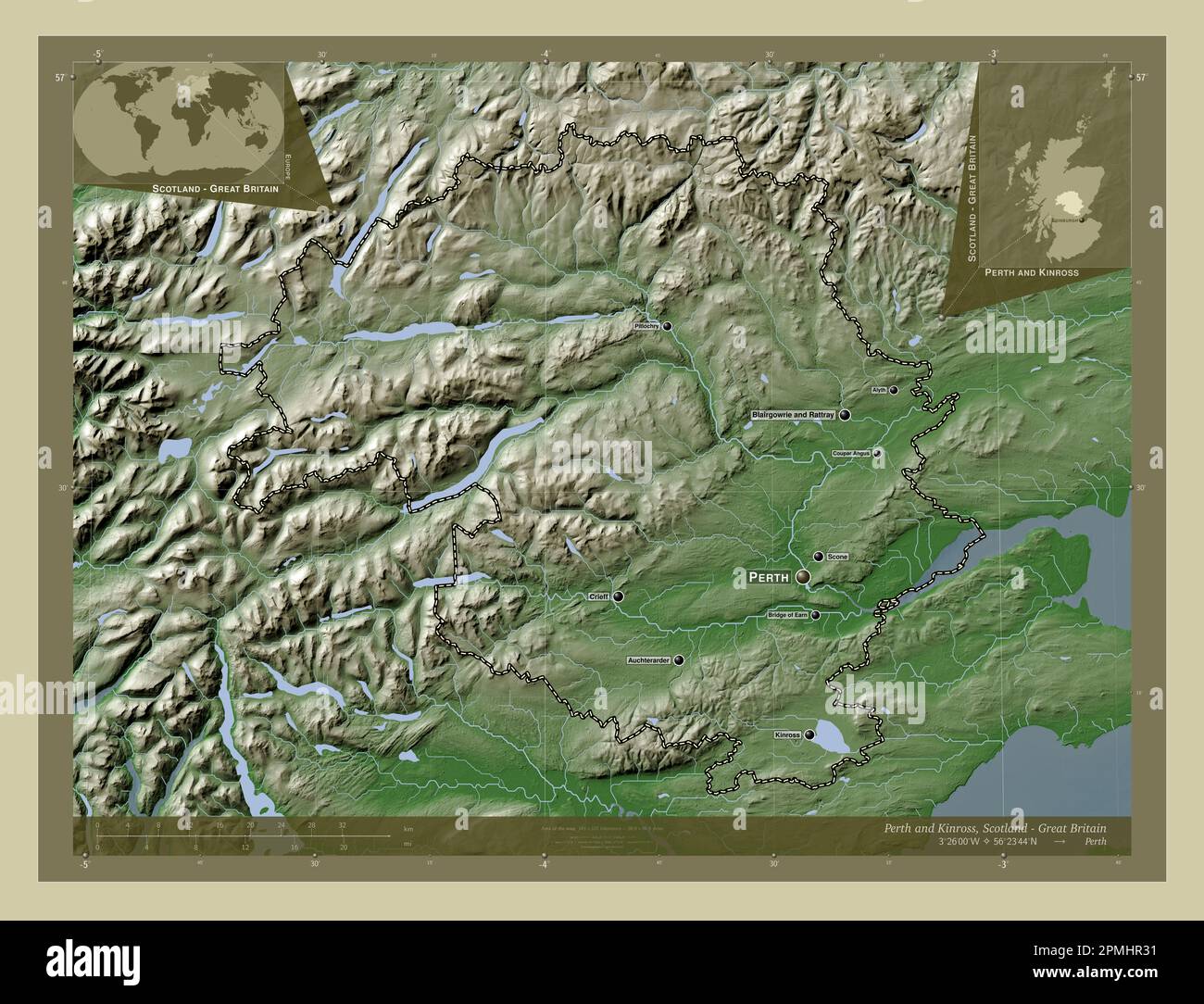 Perth and Kinross, region of Scotland - Great Britain. Elevation map ...