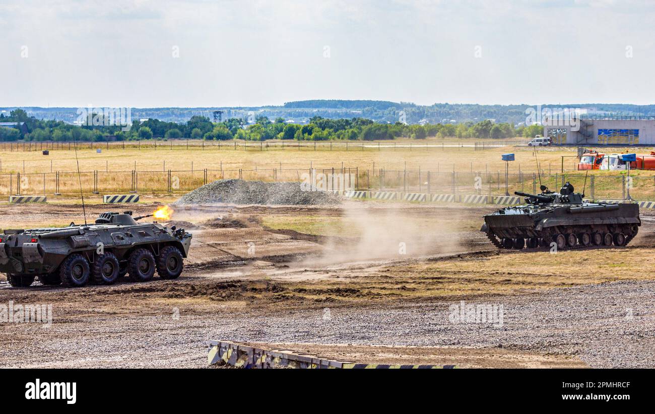 BTR-80 armored personnel carrier and BMP-3 combat vehicle of the ...