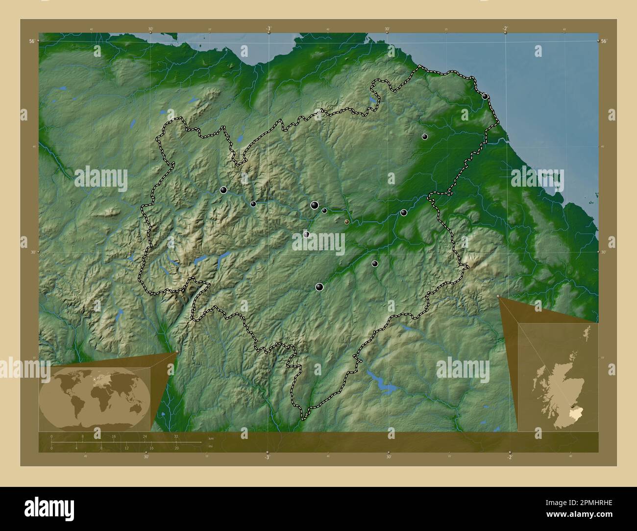 Scottish Borders, region of Scotland - Great Britain. Colored elevation ...