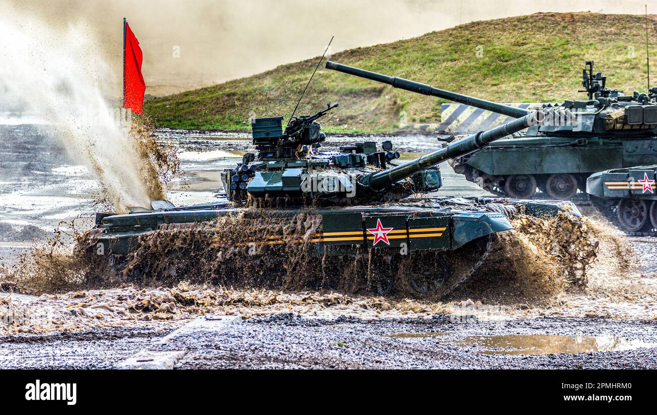 The main battle tank T-72B3 of the Russian army at the training ground ...