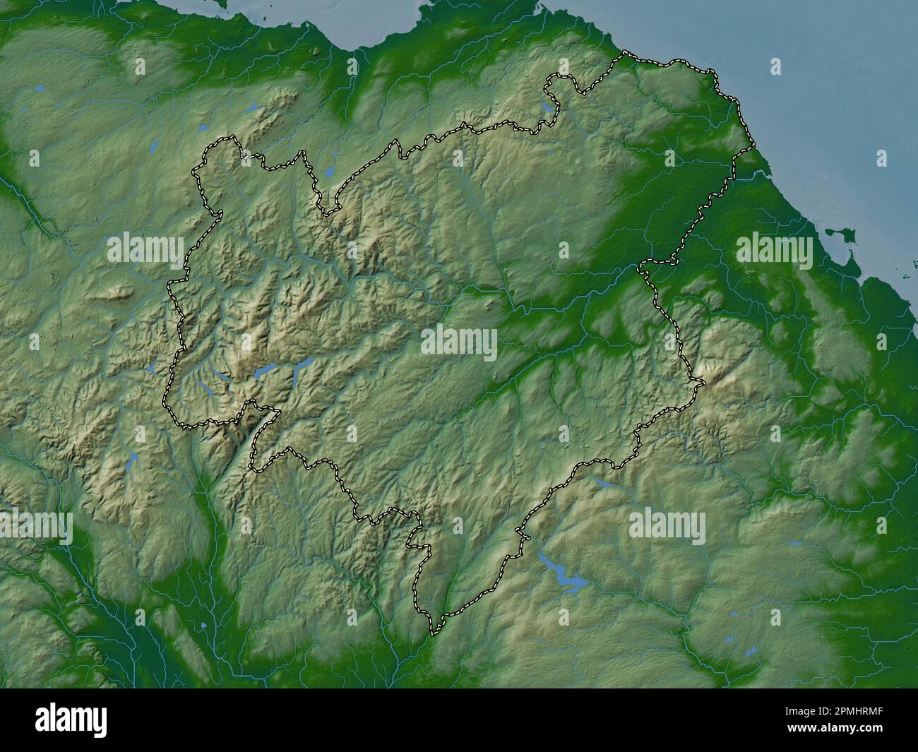 Scottish Borders, region of Scotland - Great Britain. Colored elevation ...