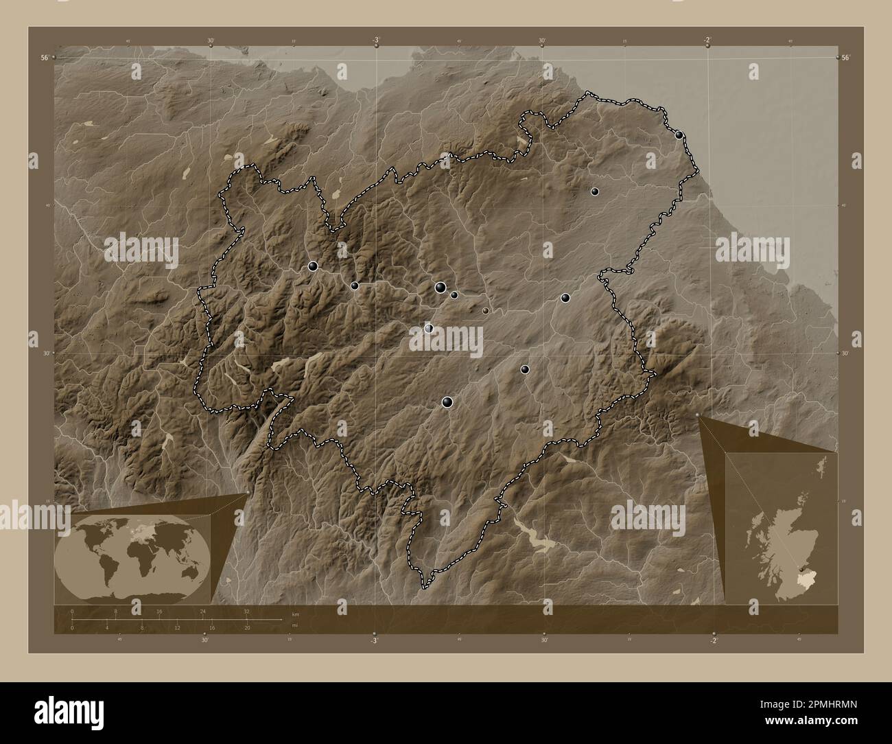 Scottish Borders, region of Scotland - Great Britain. Elevation map ...