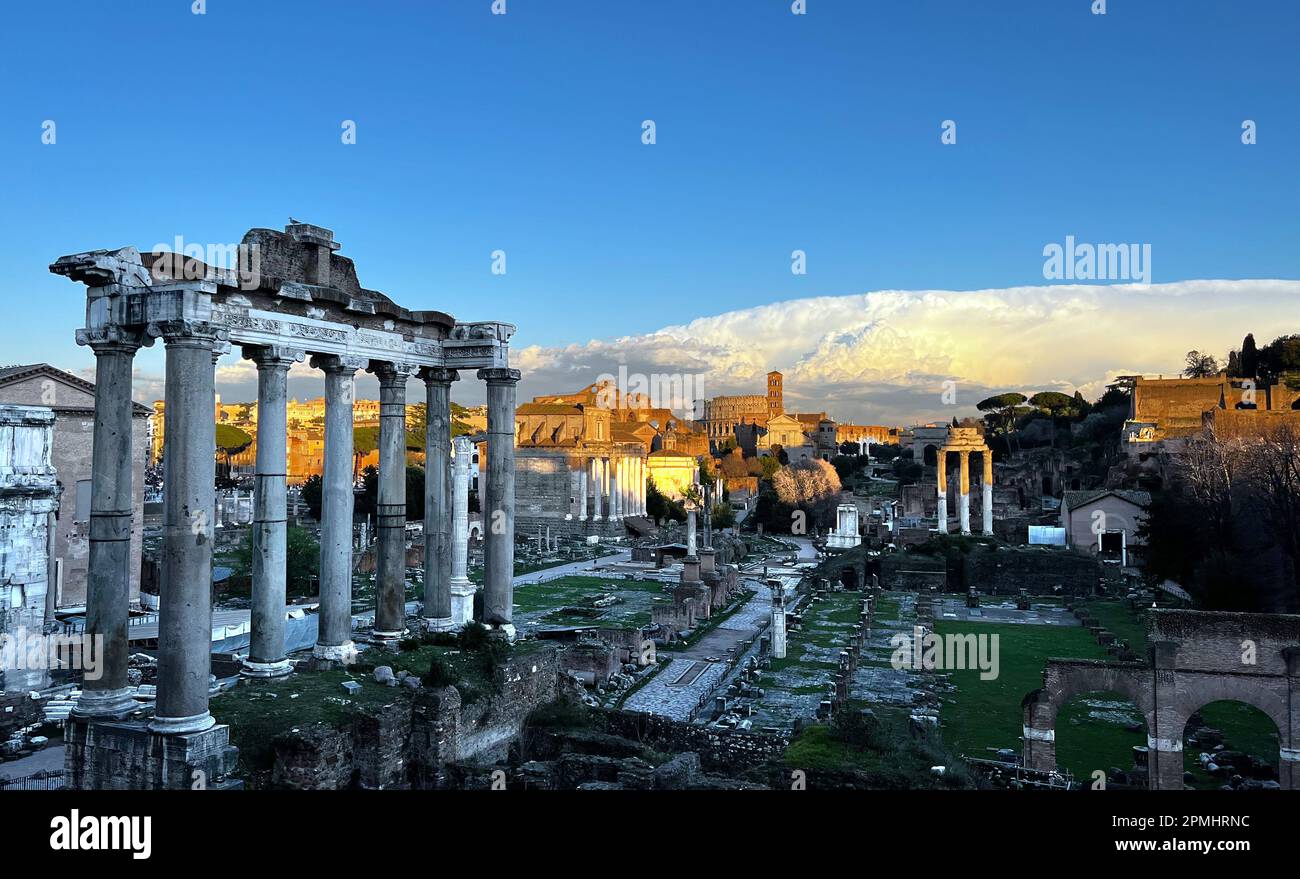 Image of Ancient Rome at sunset, with a huge cloud in the sky. The ...