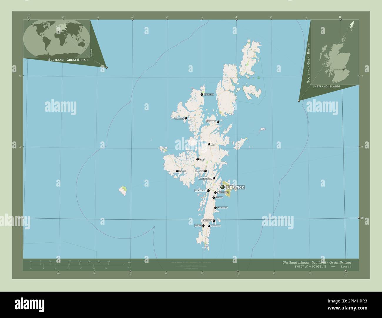 Shetland Islands, region of Scotland - Great Britain. Open Street Map ...