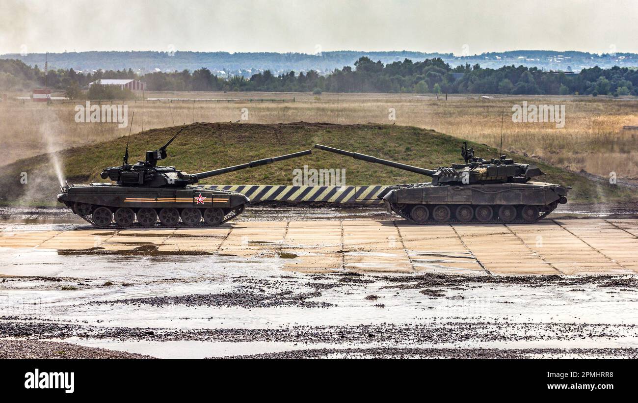 The main battle tanks T-72B3 and T-80U of the Russian Army at ...