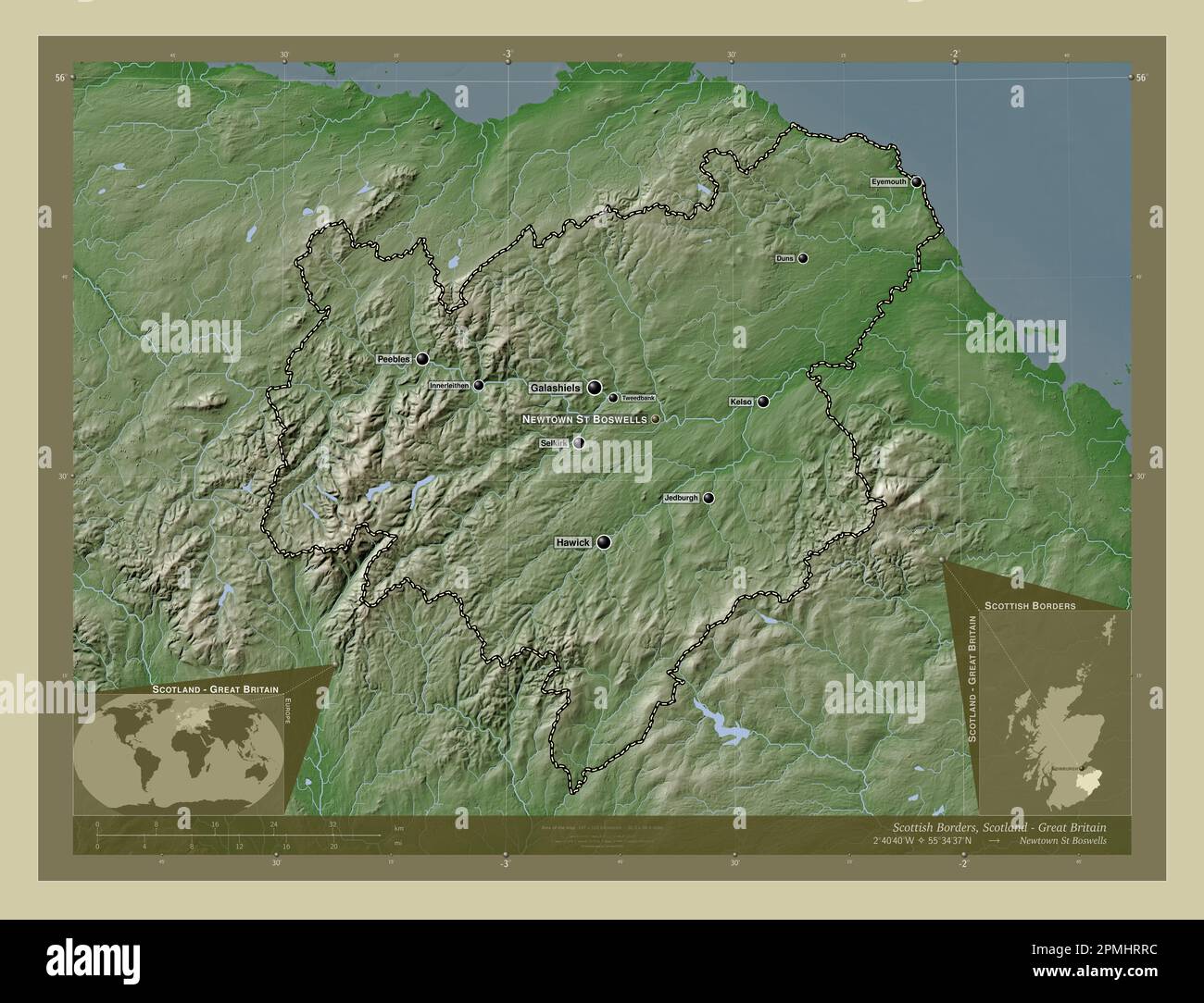 Scottish Borders, region of Scotland - Great Britain. Elevation map ...