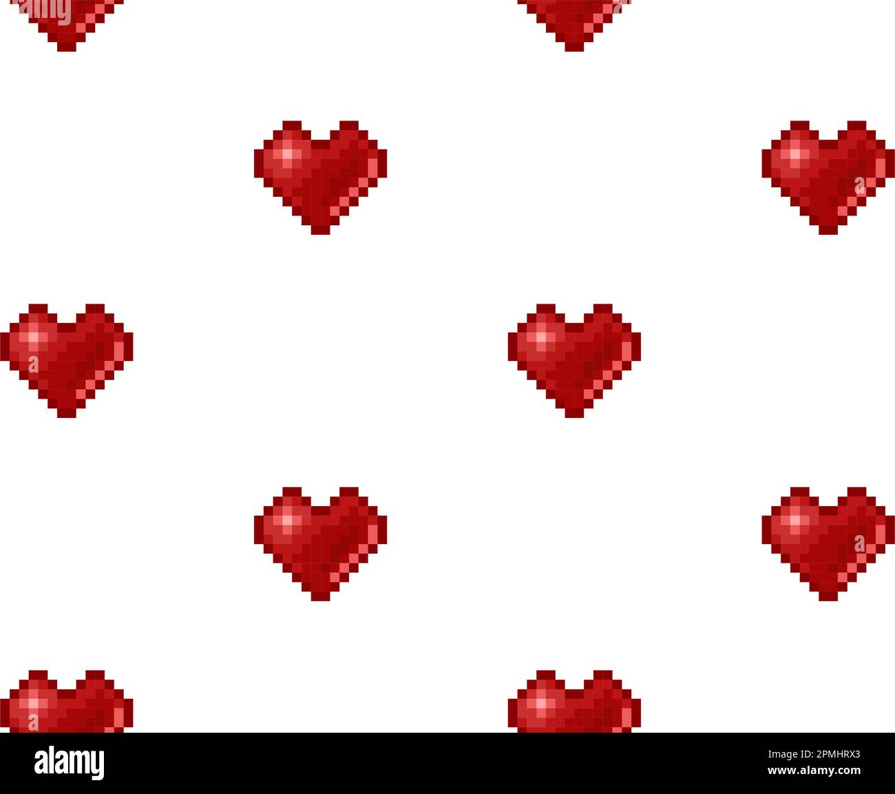 Pixel hearts background in retro video game style. 8-bit geek hearts ...