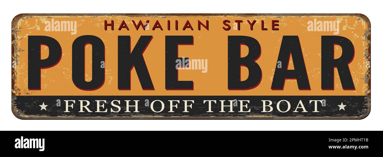 Poke bar vintage rusty metal sign on a white background, vector ...