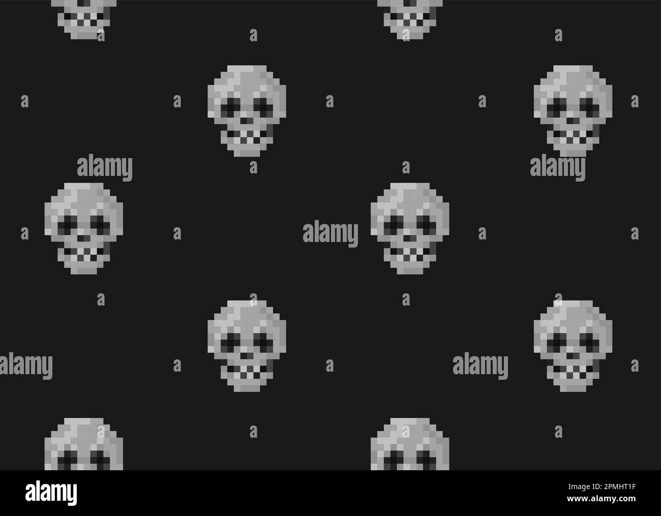 Pixel skull seamless pattern. Retro video game style skull texture. 8 ...