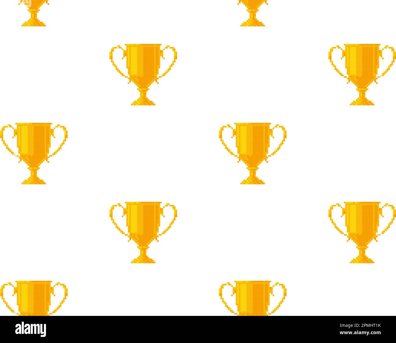 8 bit pixel champion cup background. First place winner golden goblet ...
