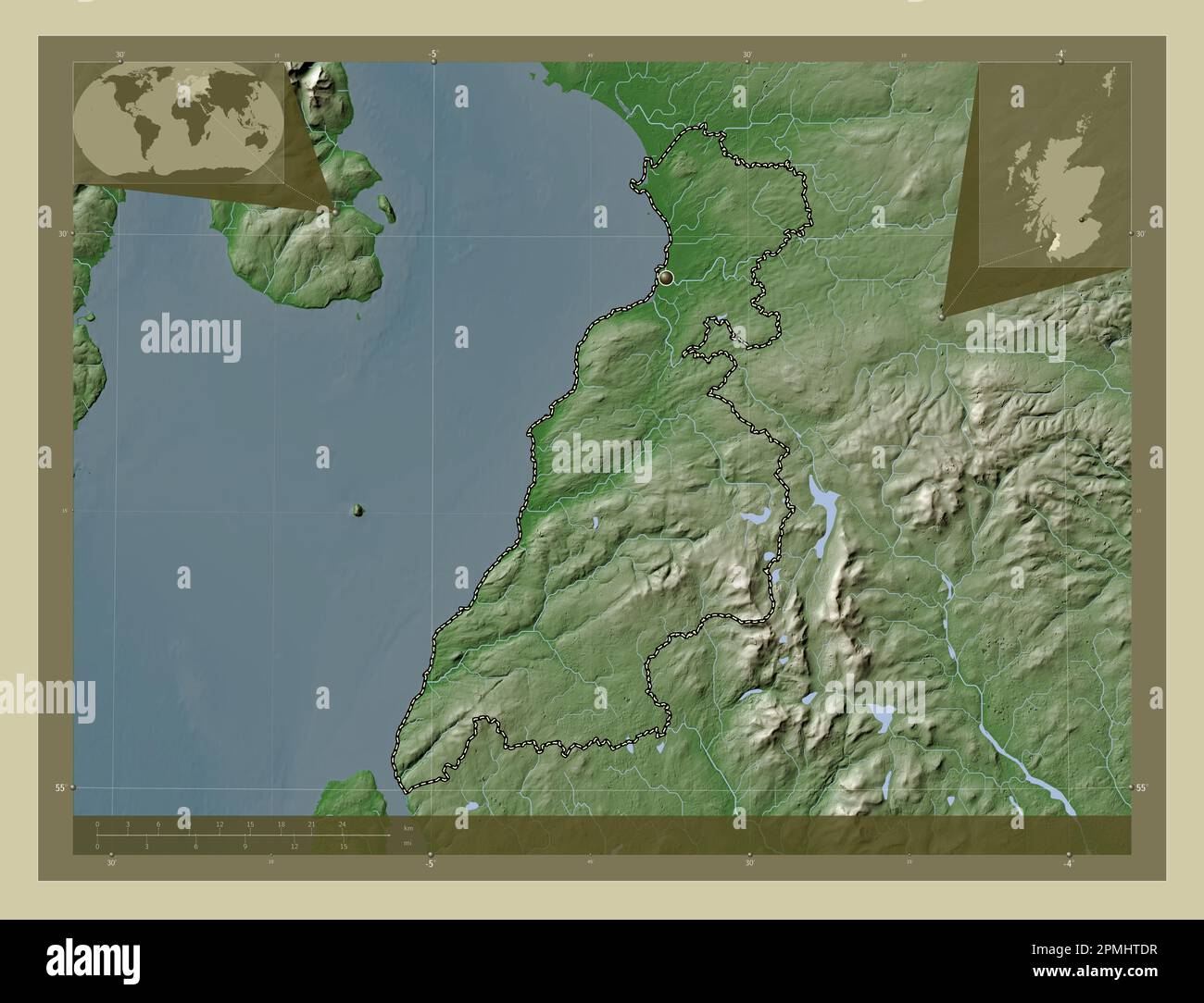 South Ayrshire, region of Scotland - Great Britain. Elevation map ...