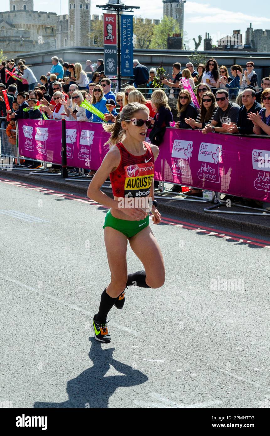 Jéssica Augusto competing in the London Marathon 2014, passing through ...