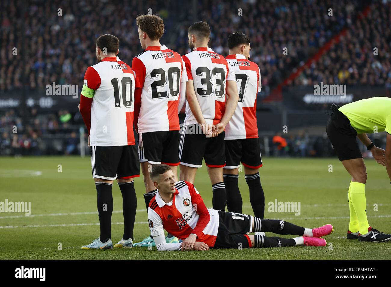ROTTERDAM - (lr) Orkun Kokcu of Feyenoord, Mats Wieffer of Feyenoord, David Hancko of Feyenoord ...