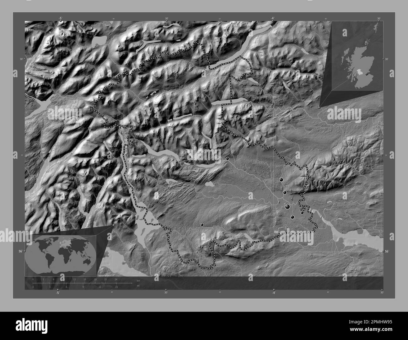 Stirling, region of Scotland - Great Britain. Bilevel elevation map ...