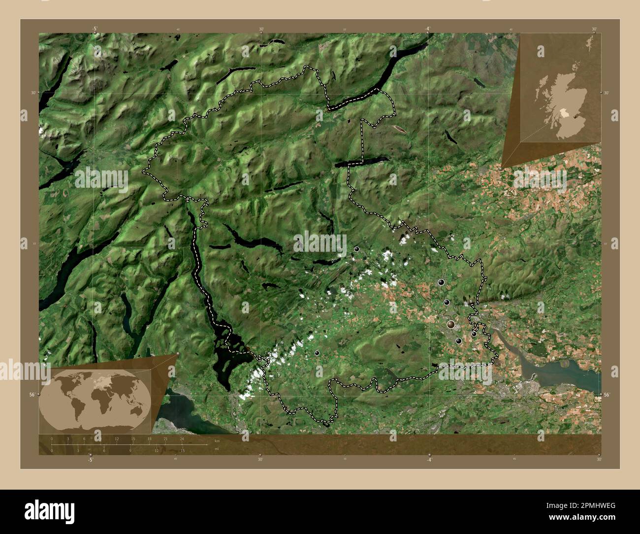 Stirling, region of Scotland - Great Britain. Low resolution satellite ...