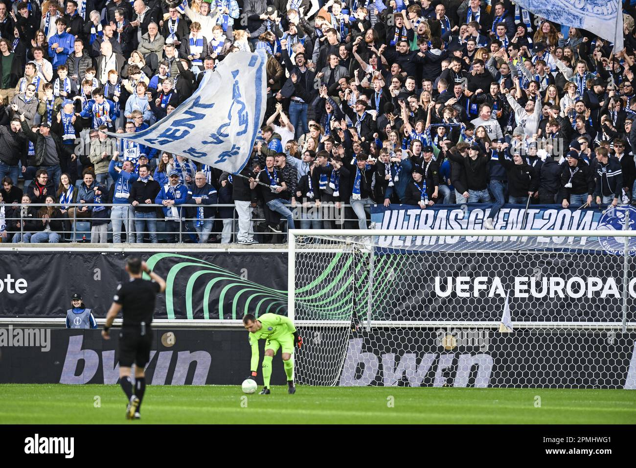 Gent, Belgium. 13th Apr, 2023. Gent's supporters pictured during a ...