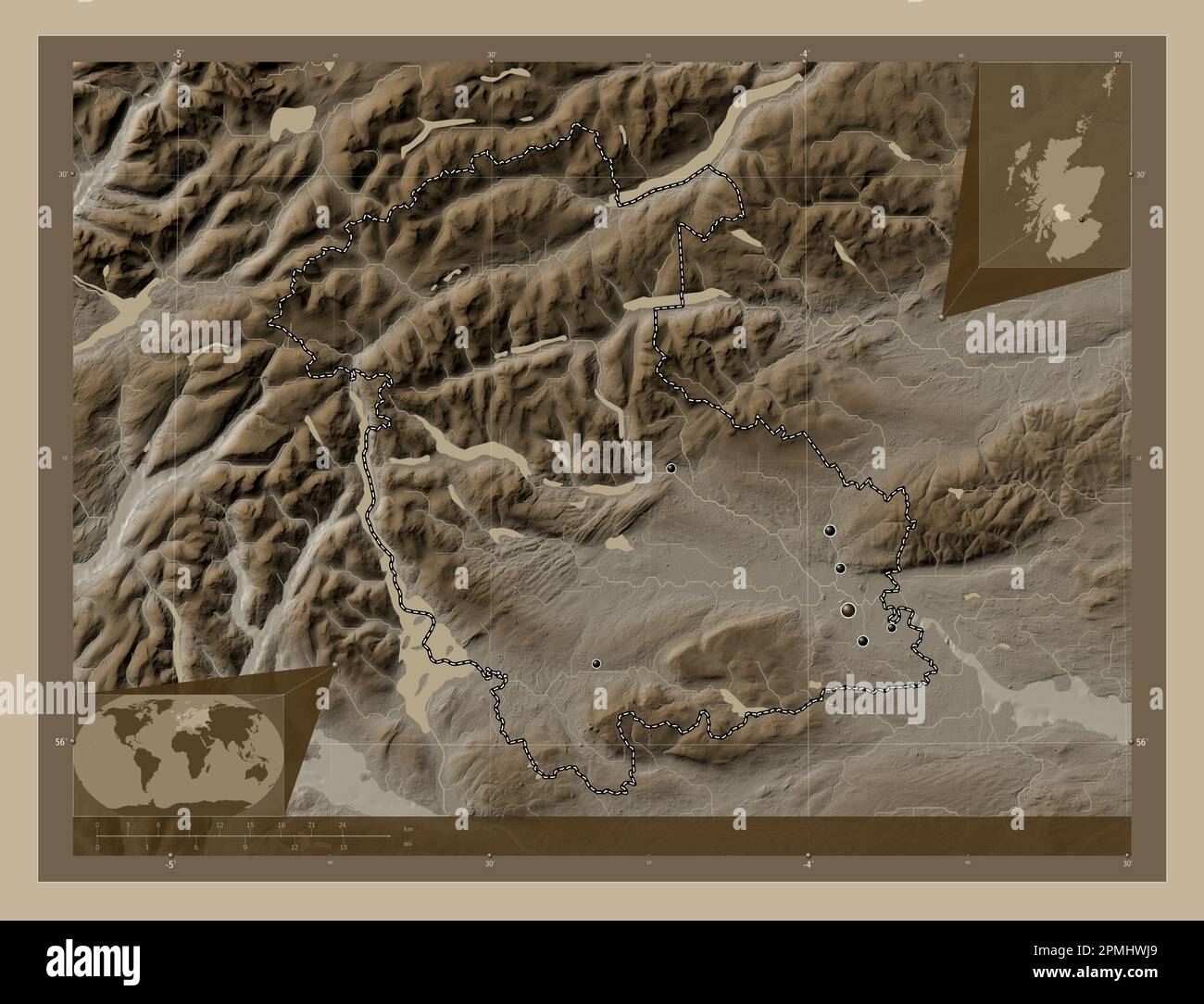 Stirling, region of Scotland - Great Britain. Elevation map colored in ...
