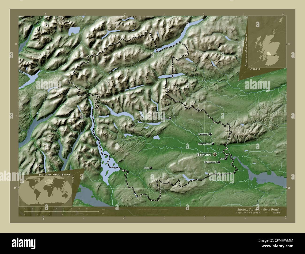 Stirling, region of Scotland - Great Britain. Elevation map colored in ...