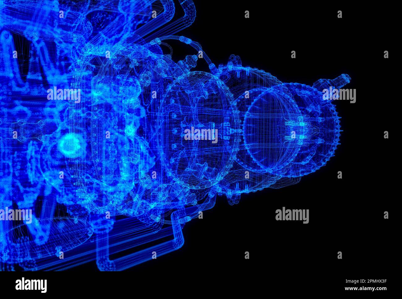 Gas turbine engine. Particles formation of 3d model satellite 3d model ...