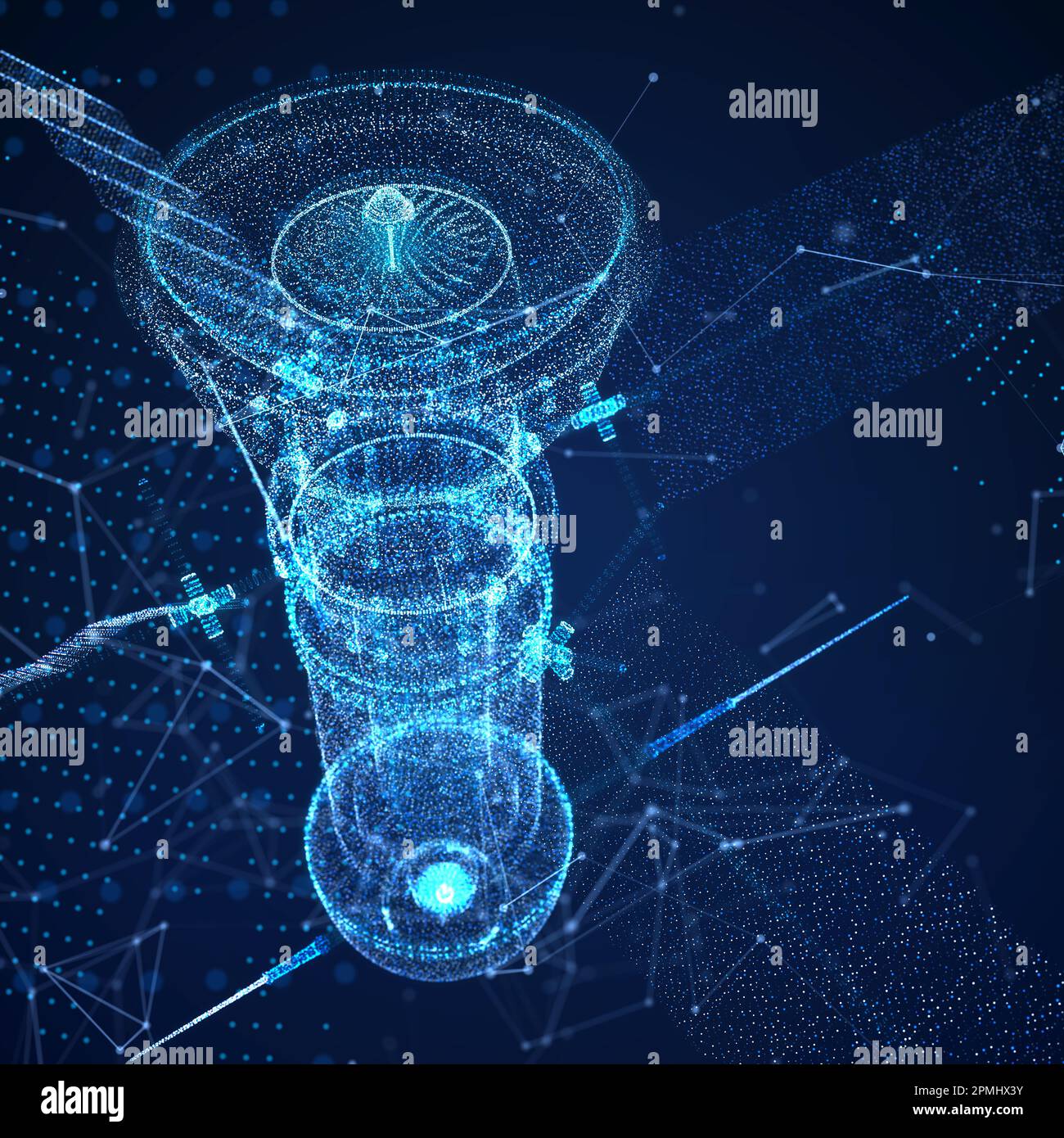 Satellite from lines and glow dots, connecting network point on a blue ...