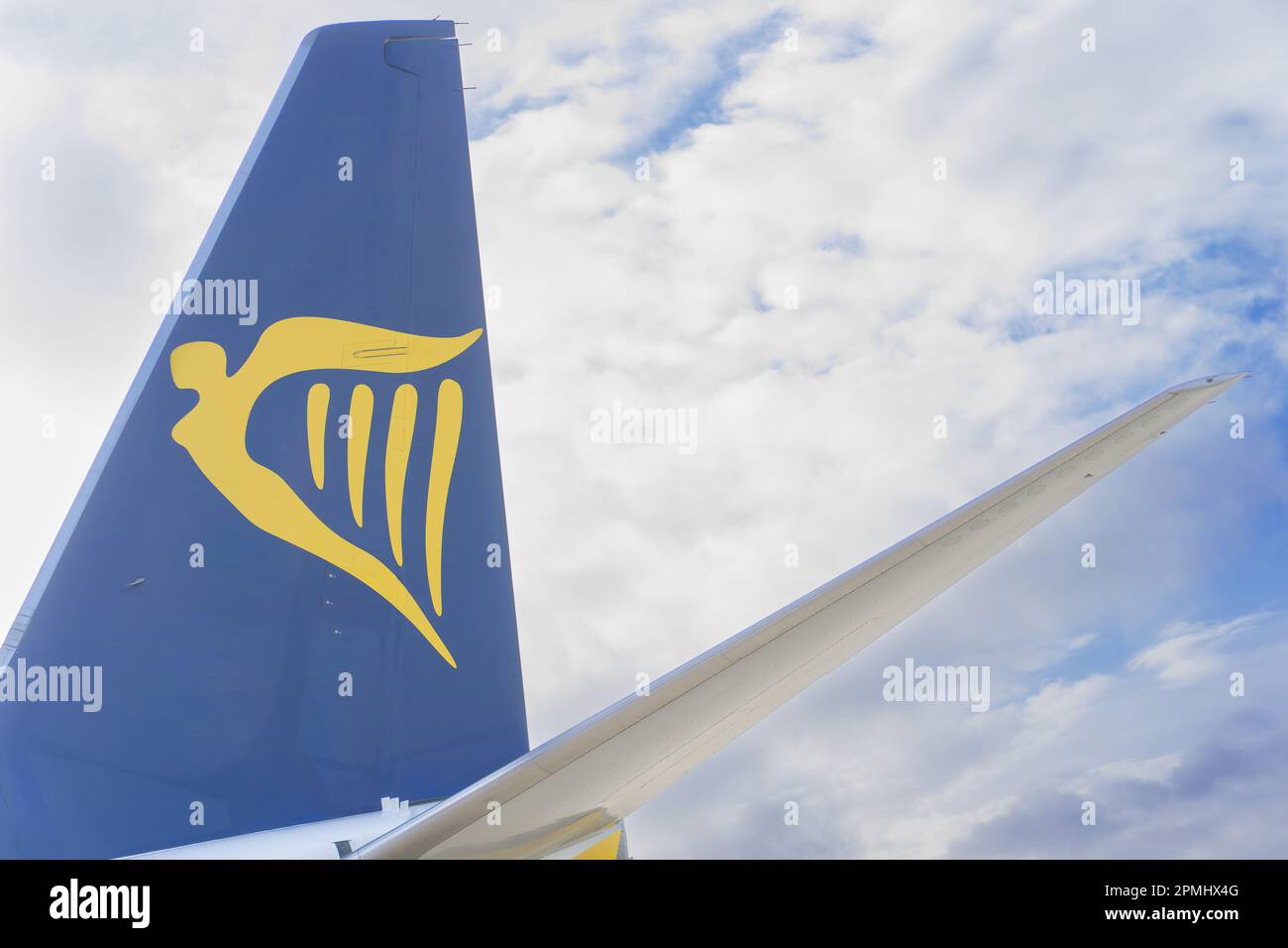 3 January - Porto, Portugal: White-blue-yellow aircraft tail with ...