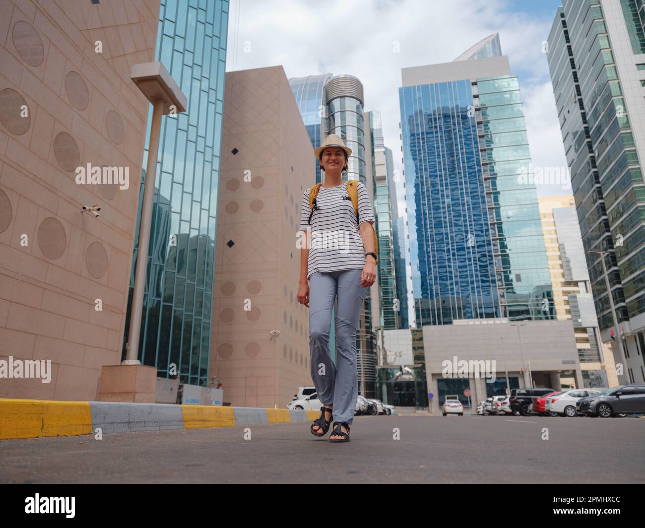 travel to the United Arab Emirates, Happy young asian female traveler ...