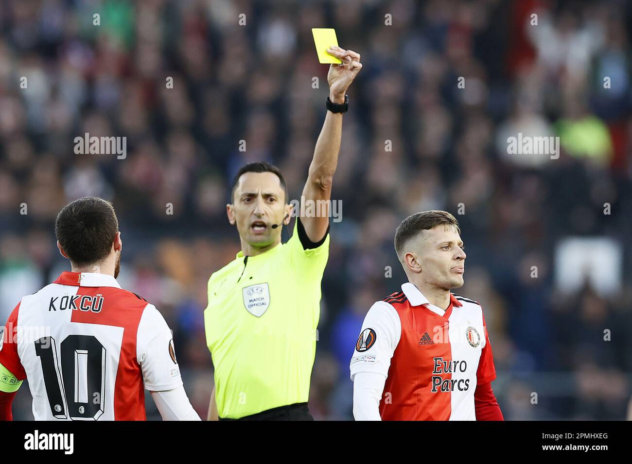 ROTTERDAM - (l-r) Orkun Kokcu of Feyenoord, referee Jose Maria Sanchez during the UEFA Europa ...