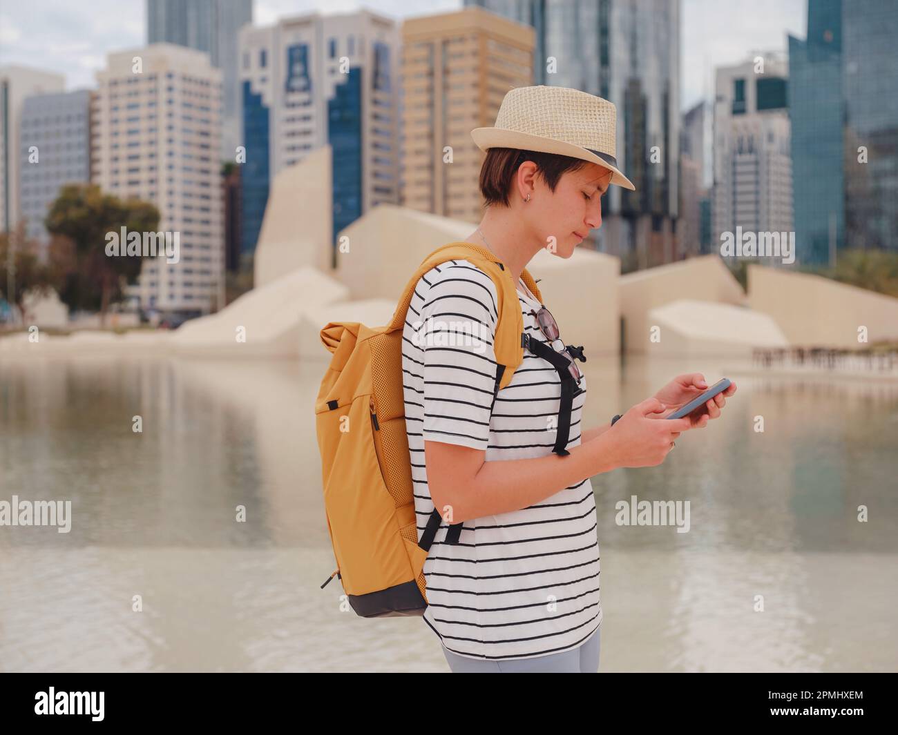 travel to the United Arab Emirates, Happy young asian female traveler ...