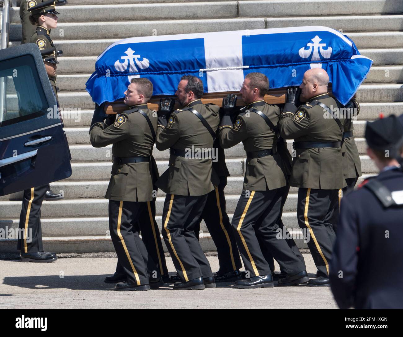 Trois Rivieres, Canada. 13th Apr, 2023. The casket of Quebec provincial ...