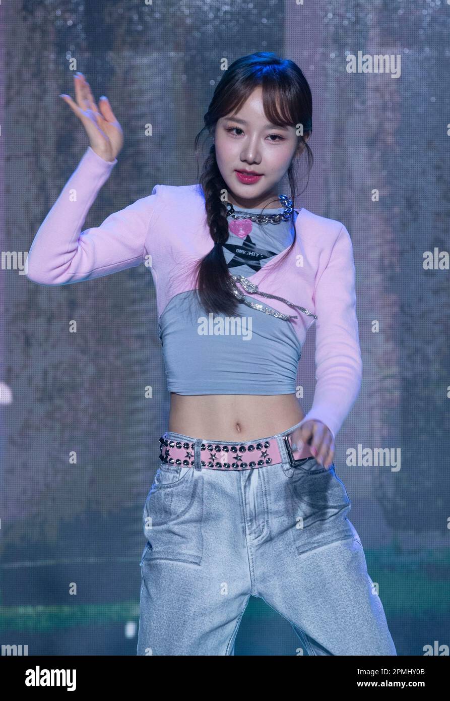 13 April 2023 - Seoul, South Korea: Saena, South Korean K-Pop girl group Fifty Fifty performs ...