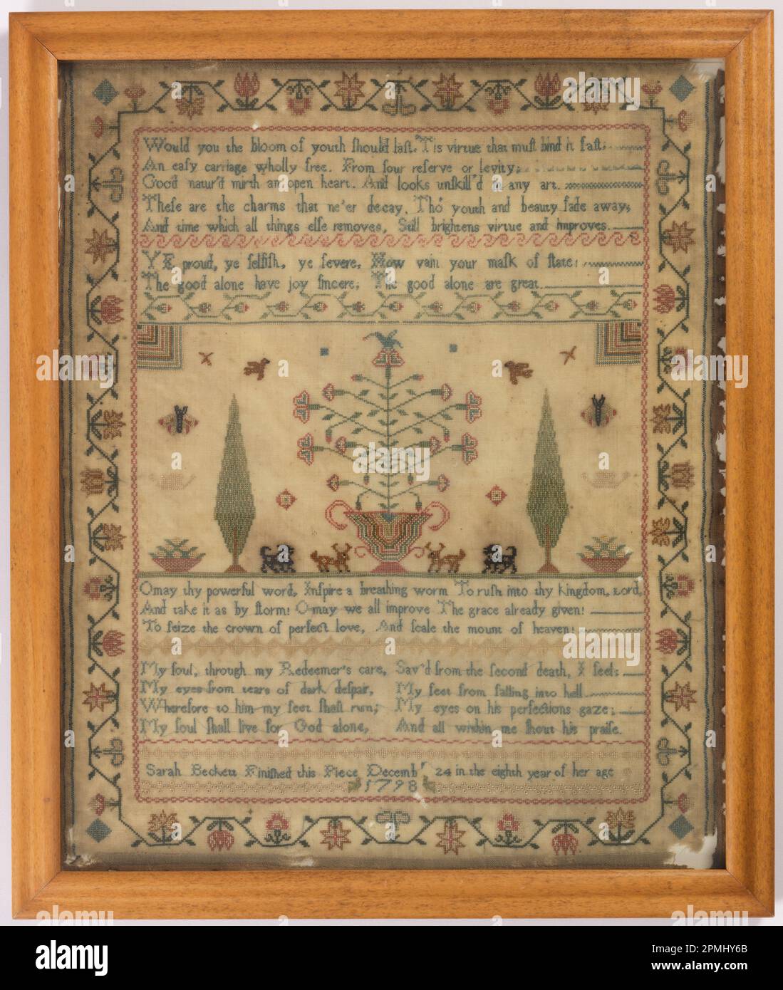 Sampler (England); Embroidered by Sarah Beckett; silk embroidery on ...