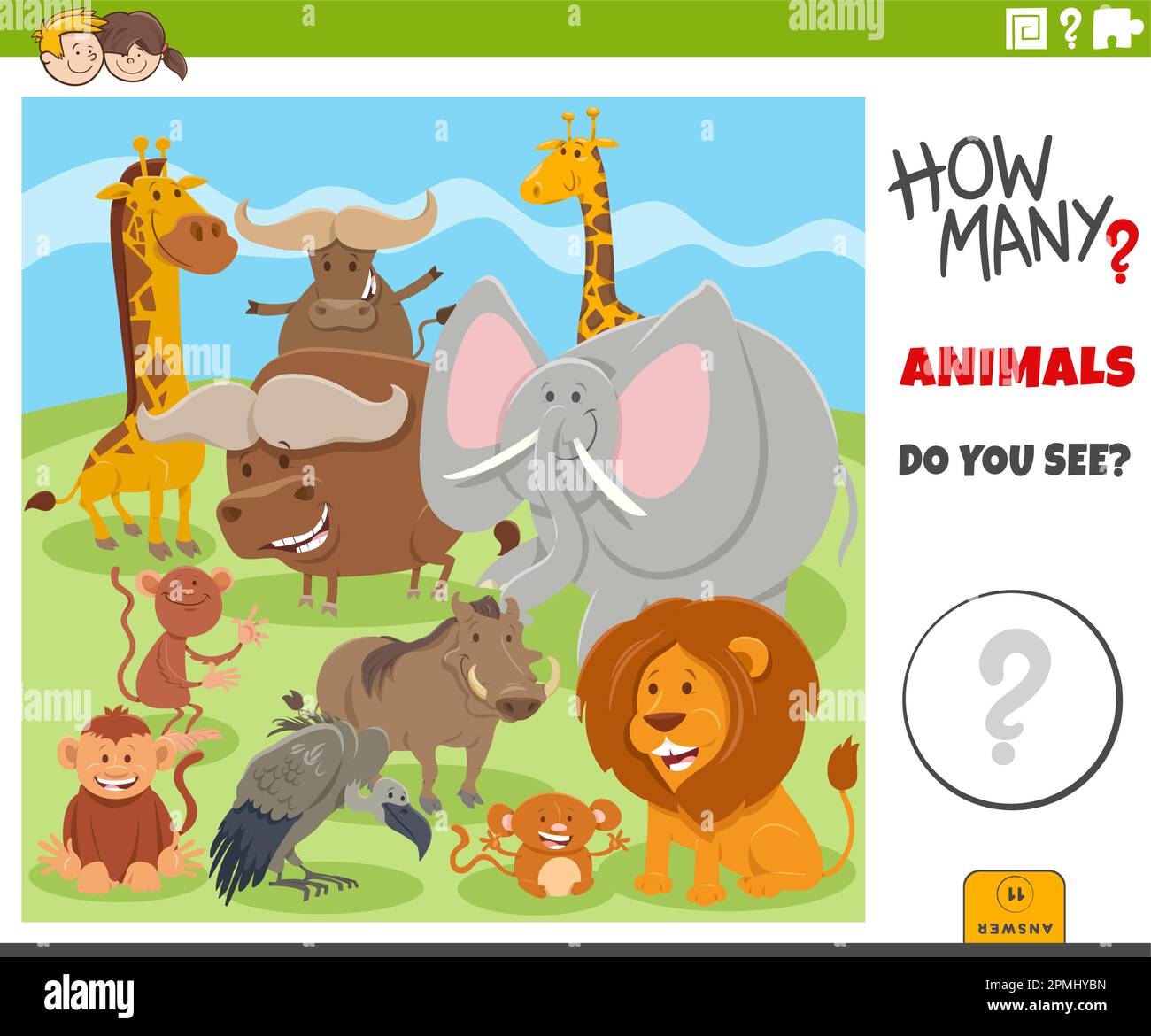 Illustration of educational counting game for children with cartoon ...